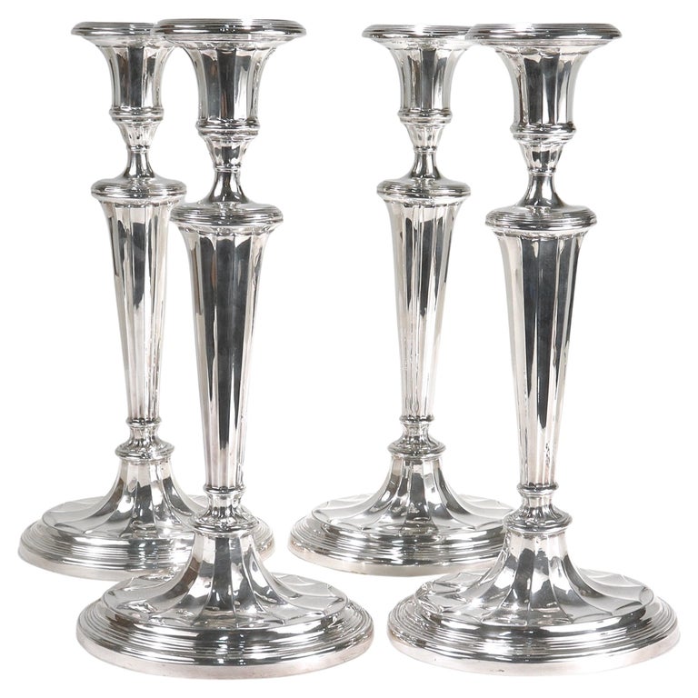 Set of 4 Tall Matched Regency Style Silver Plated Candlesticks For Sale ...