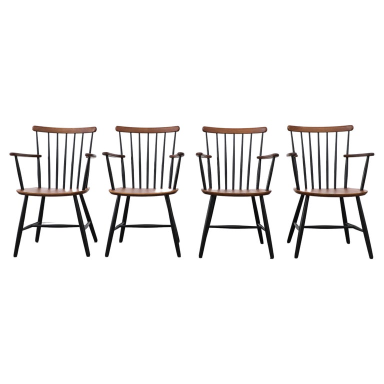 Set of 4 Tapiovaara Style Spindle Back Arm Chairs at 1stDibs