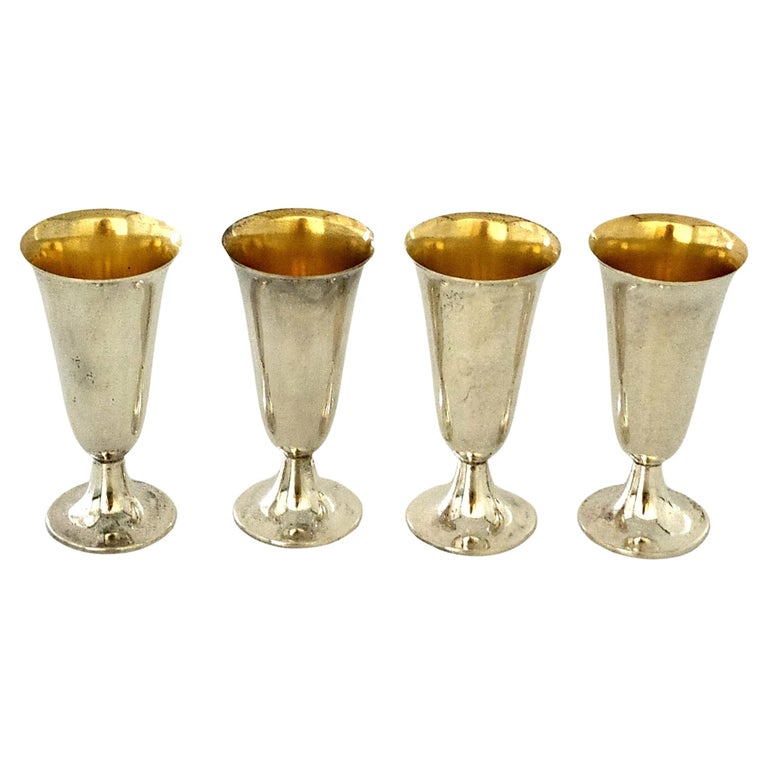 Set of 4 Tiffany and Co Sterling Silver Gold Wash Interior Cordial Cups ...