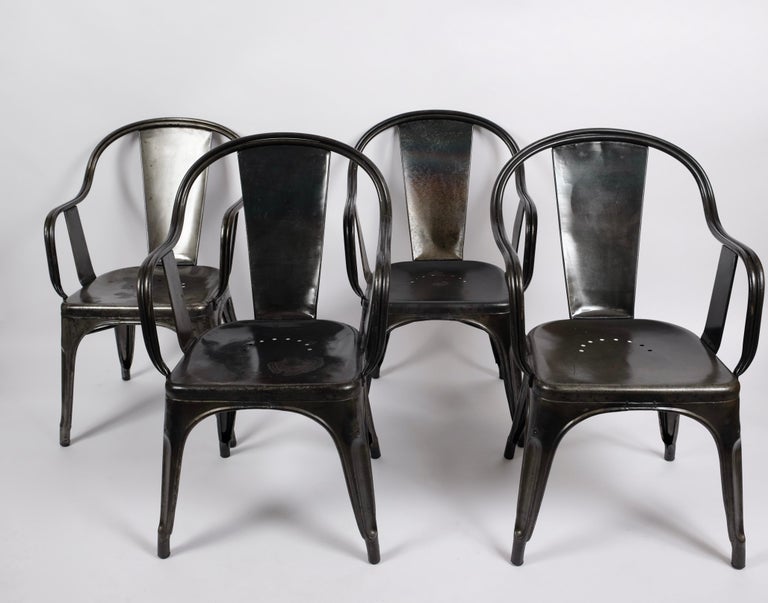 Set of 4 Tolix Model C Vintage Arm Chaiers Xavier Pauchard at 1stDibs