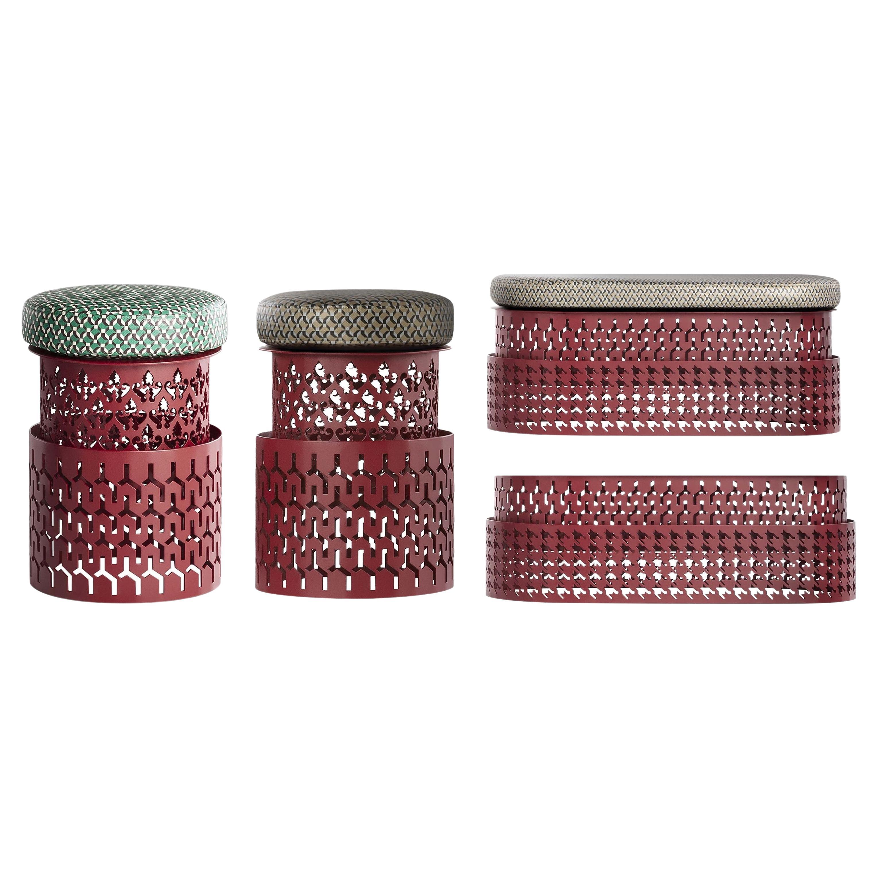 Trame Small Round Red Pouf with Green Cushion For Sale at 1stDibs ...