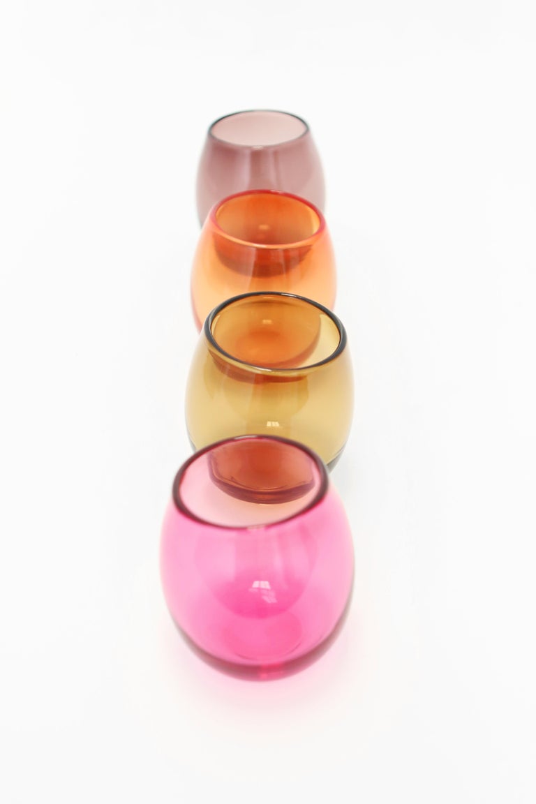 Set of 4 Transparent Red Drink Cups by Sklo For Sale at 1stDibs