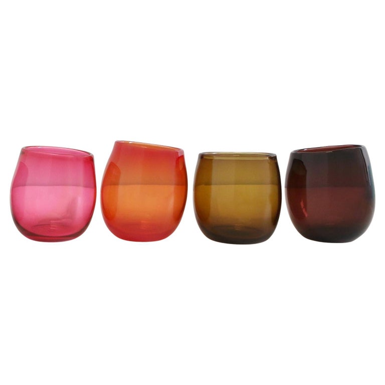 Set of 4 Transparent Red Drink Cups by Sklo For Sale at 1stDibs