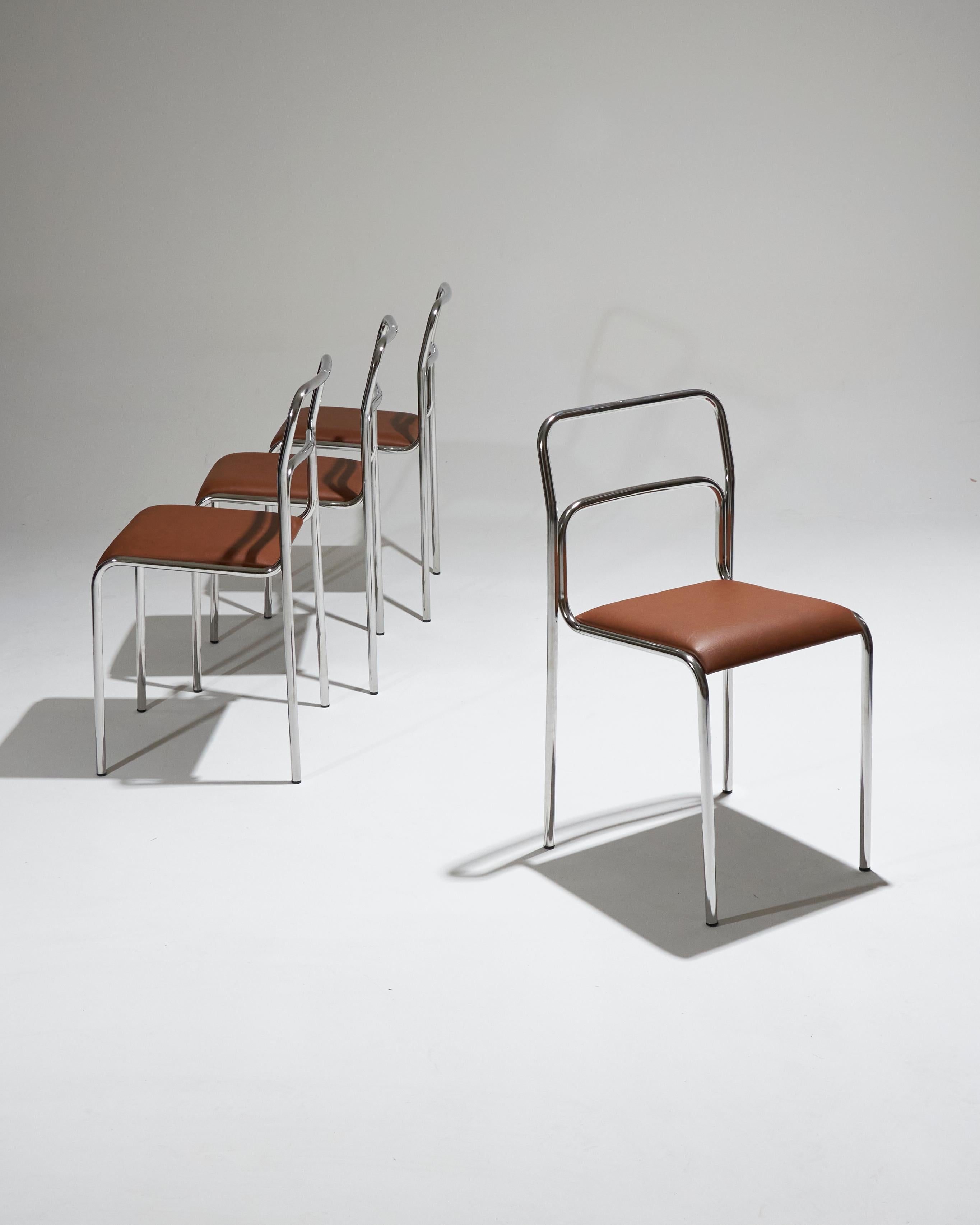 Set of 4 Tubular Steel and Leather Chairs, 1980s For Sale at 1stDibs
