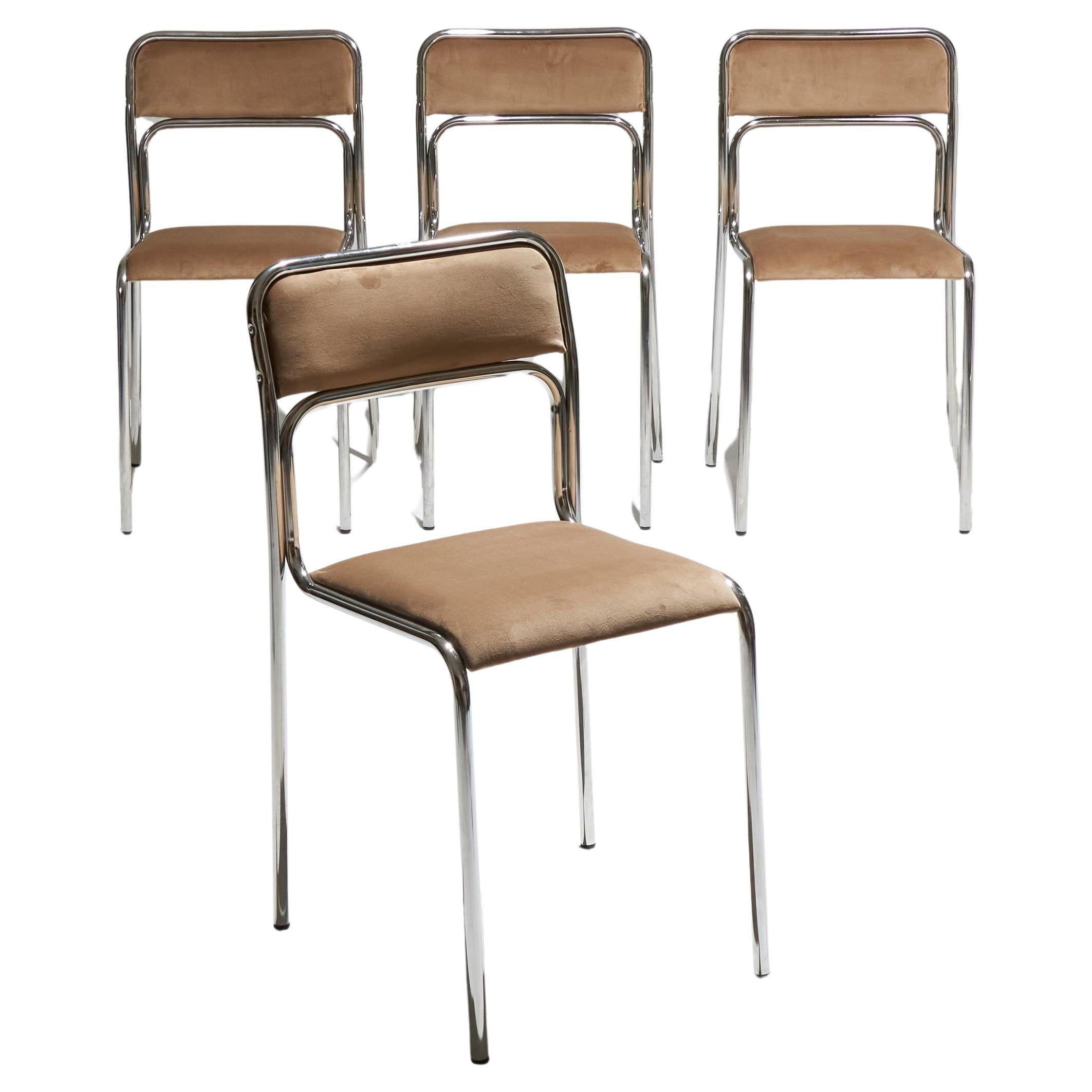 Set of 4 Tubular Steel and Leather Chairs, 1980s For Sale at 1stDibs