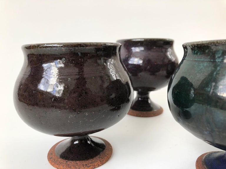 Set of 4 Vintage 1970s Studio Pottery Goblets For Sale at 1stDibs