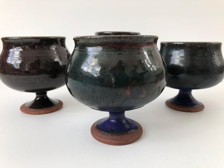 Set of 4 Vintage 1970s Studio Pottery Goblets For Sale at 1stDibs