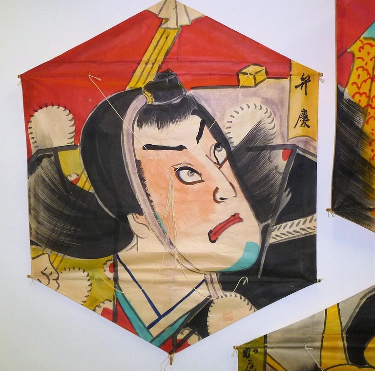 Set of 4 Vintage Hand Painted Japanese Kites Warlord Depictions, 1970s ...