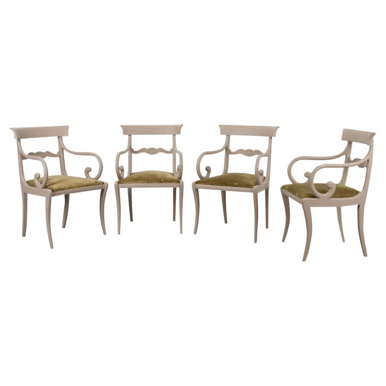Set of 4 Vintage Painted Scroll Arm Chairs at 1stDibs