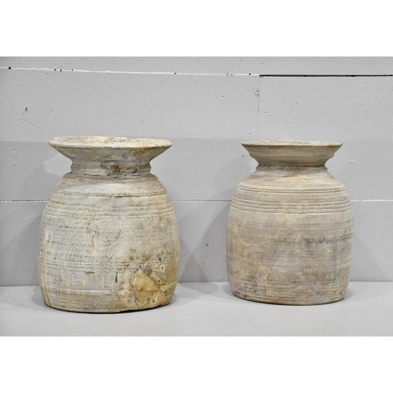 Set of 4 Vintage Rustic Turned Wood Pot Vases For Sale at 1stDibs