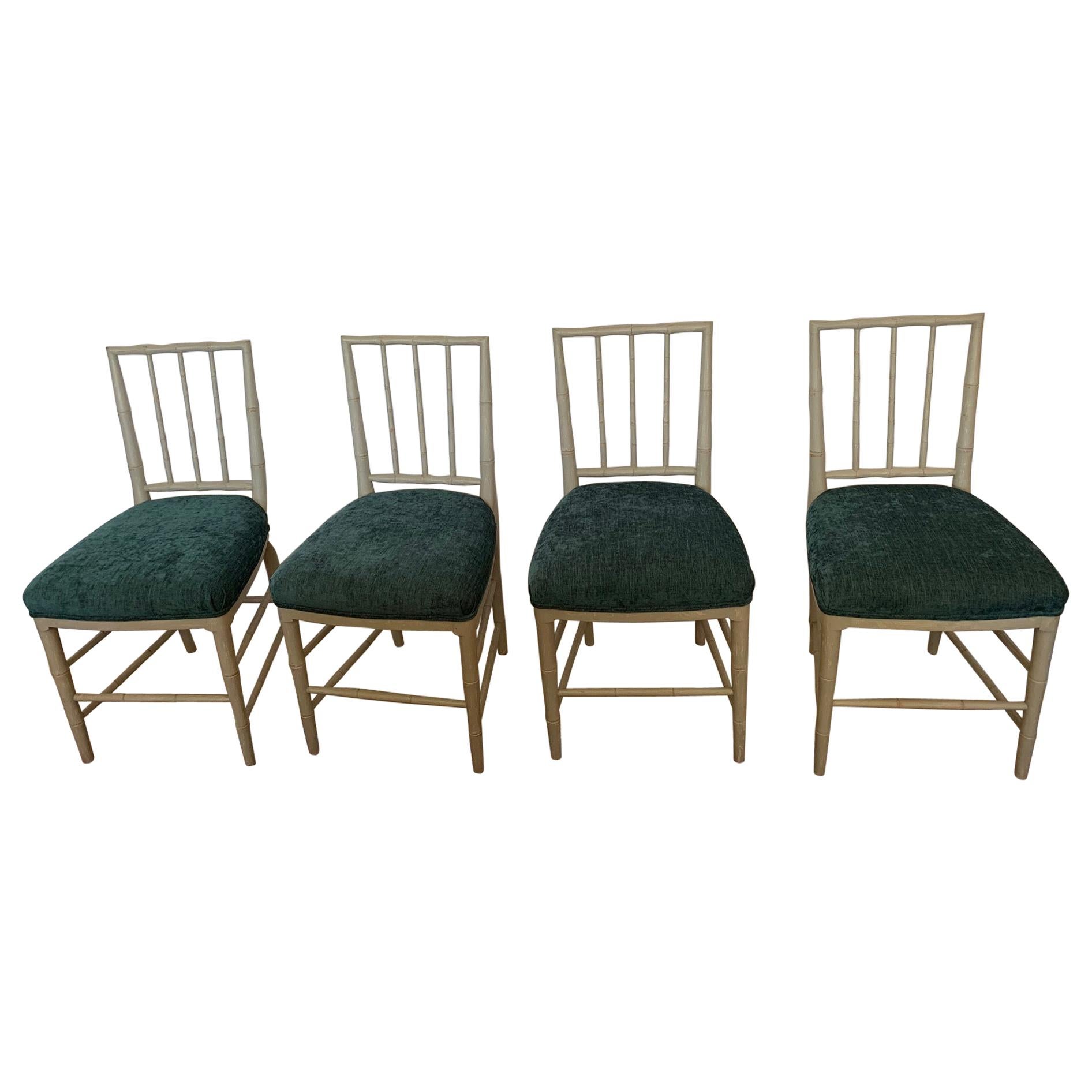 Pair of wood tri-leg triangular side chairs with upholstered seats at ...