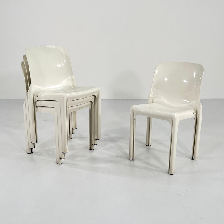 Set of 4 White Selene Chairs by Vico Magistretti for Artemide, 1970s ...