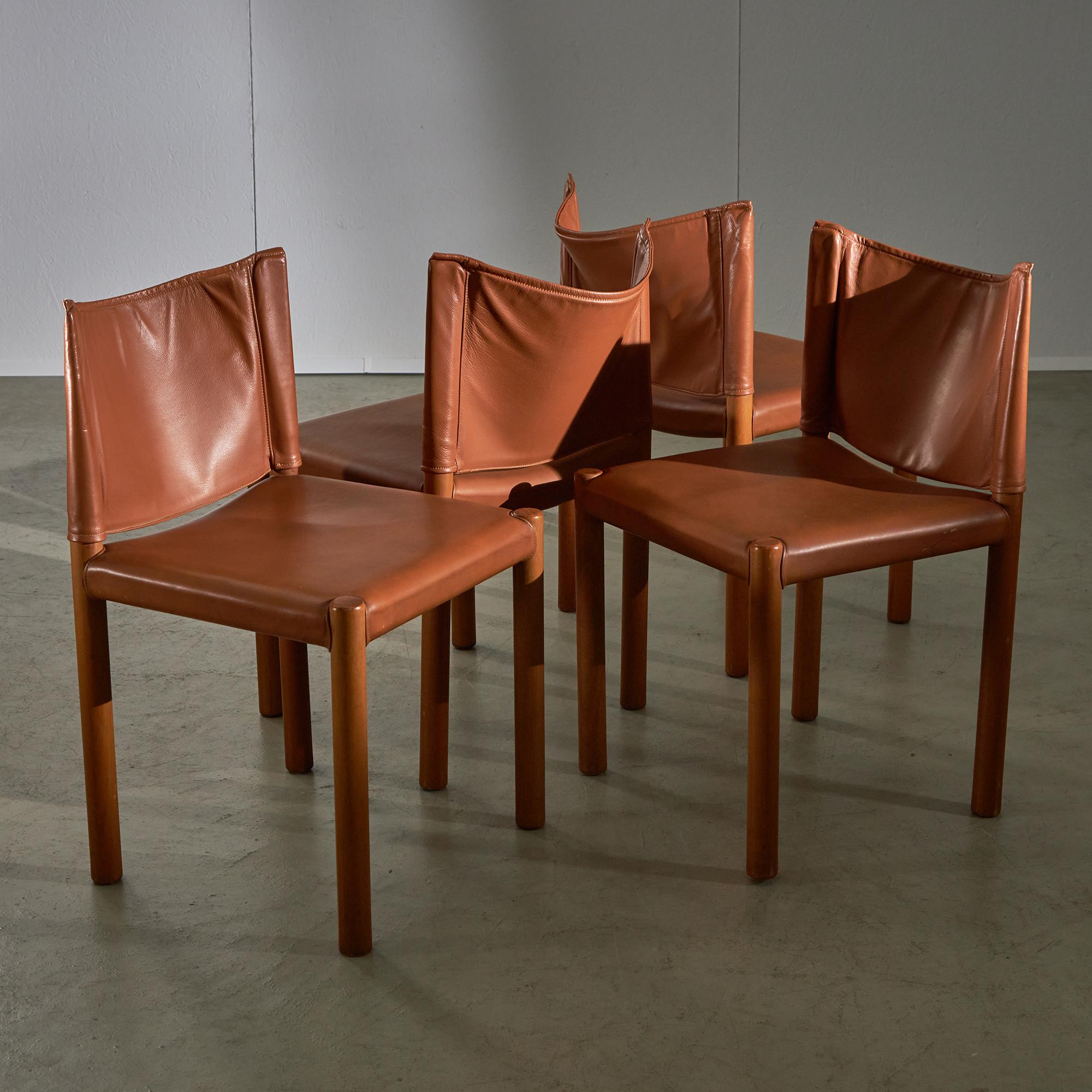 Set of 4 Wooden Chairs with Removable Leather Back For Sale at 1stDibs