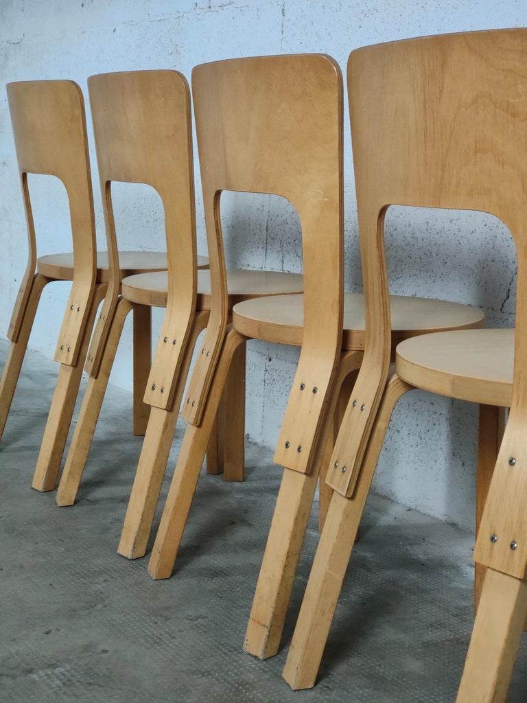 Set of 4 Wooden Dining Chairs 66 Model by Alvar Aalto for Artek, 60s ...