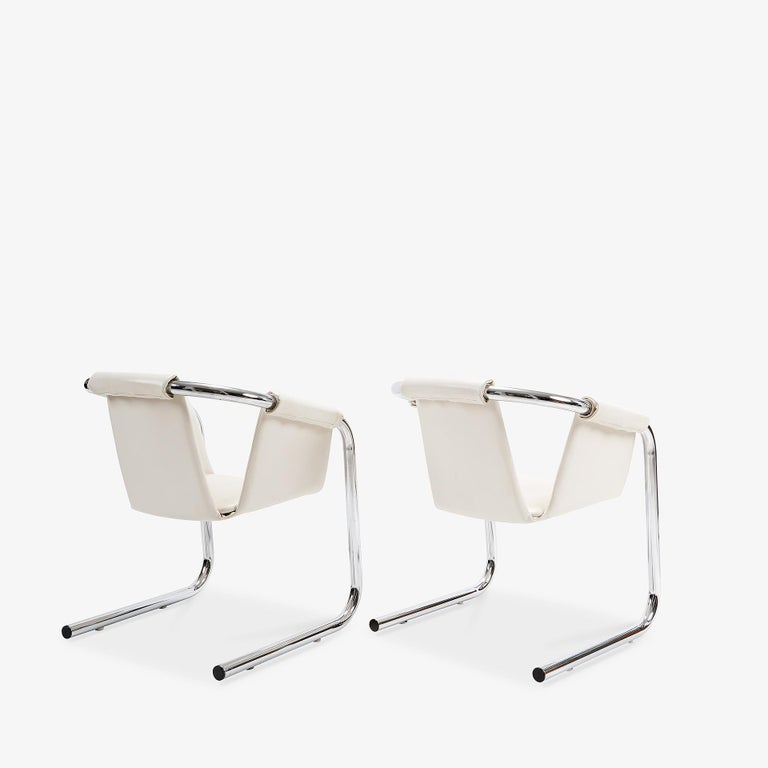 Set of 4 Zermatt Chrome and White Leather Sling Dining Chairs 1970s at ...