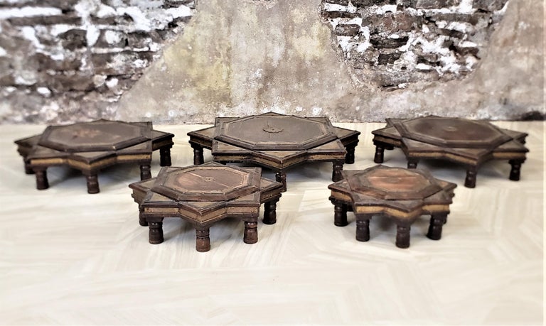 Set of 5 Antique Anglo-Indian Wood and Brass Accented Graduated ...