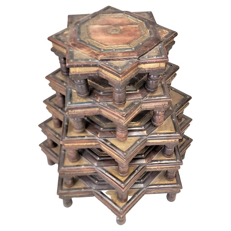 Set of 5 Antique Anglo-Indian Wood and Brass Accented Graduated ...