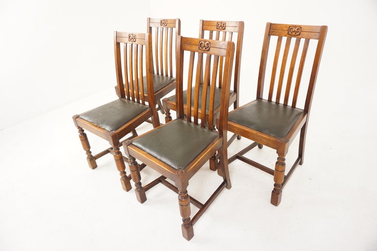 Set of 5 Antique High Back Oak Dining Chairs, Scotland 1920 For Sale at ...