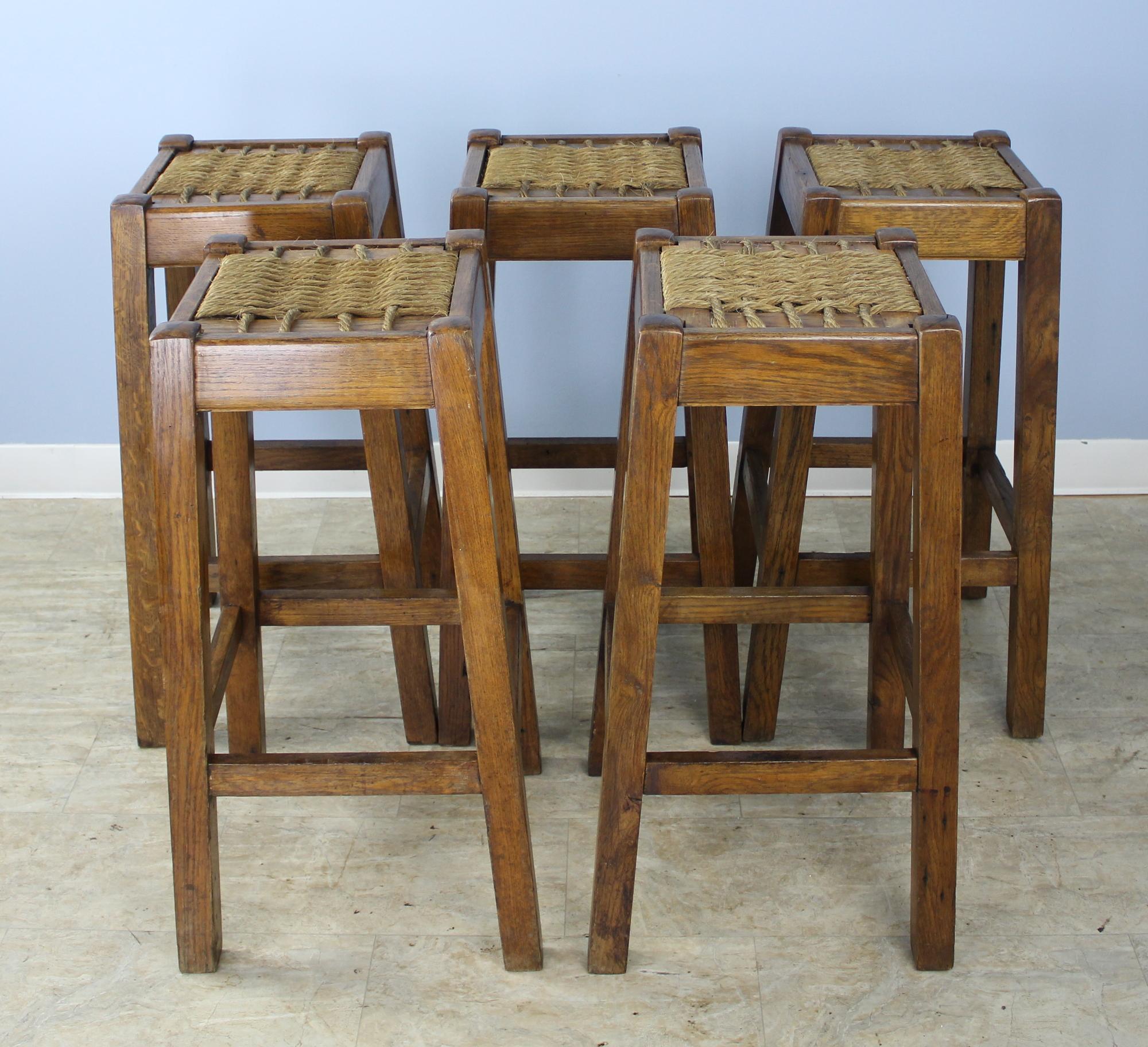 Set of 5 Antique Oak Barstools at 1stDibs | antique bar stools