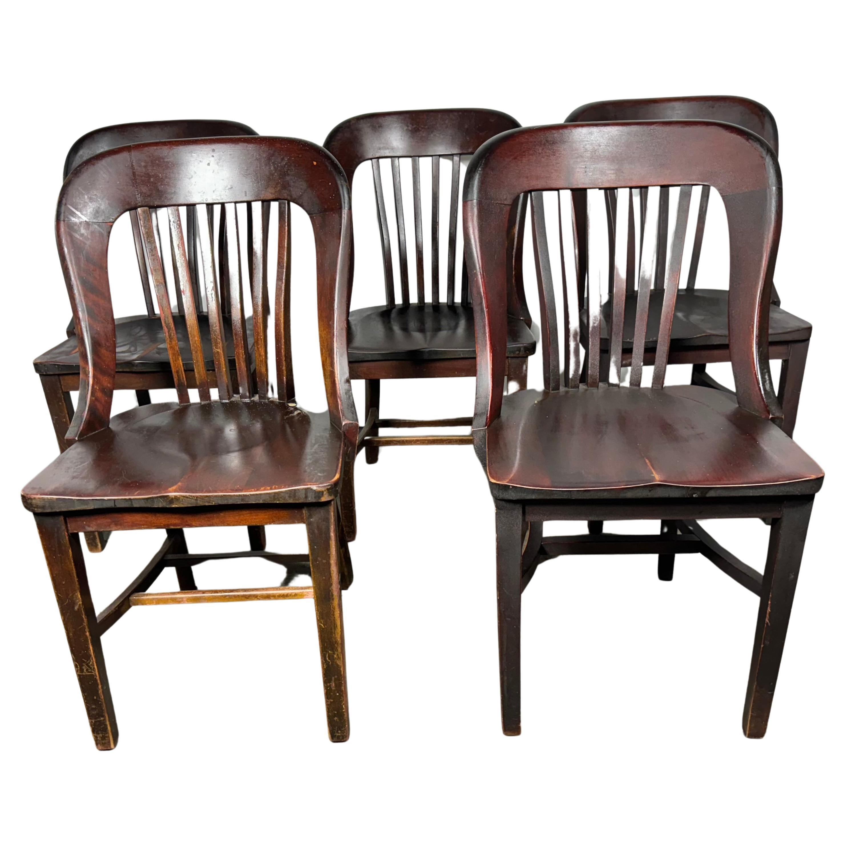 Eight Antique Oak Pressed Back and Cane Seat Heywood Wakefield Dining ...