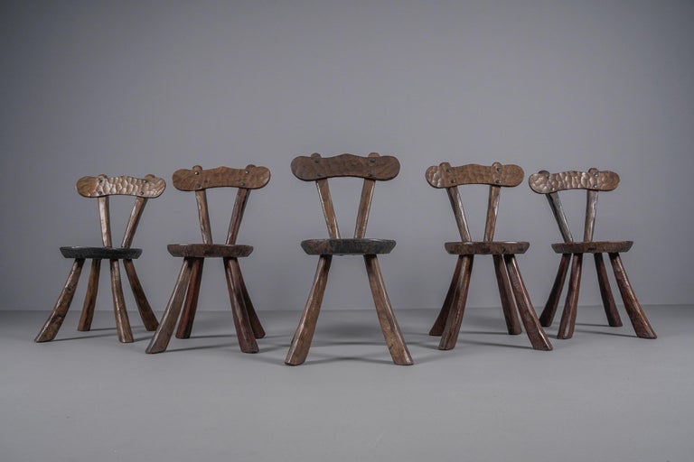 Set of 5 Brutalist Rustic Modern Sculptured Chairs i. t. Style of ...