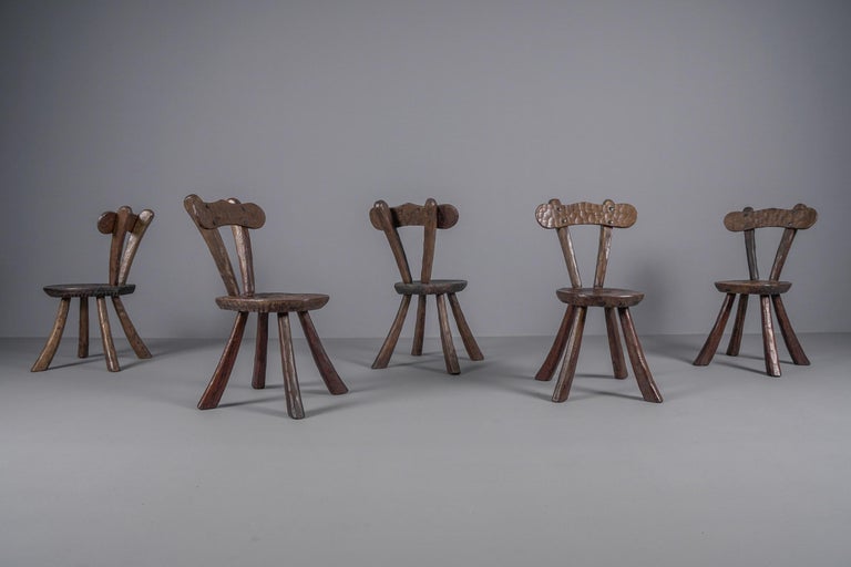 Set of 5 Brutalist Rustic Modern Sculptured Chairs i. t. Style of ...