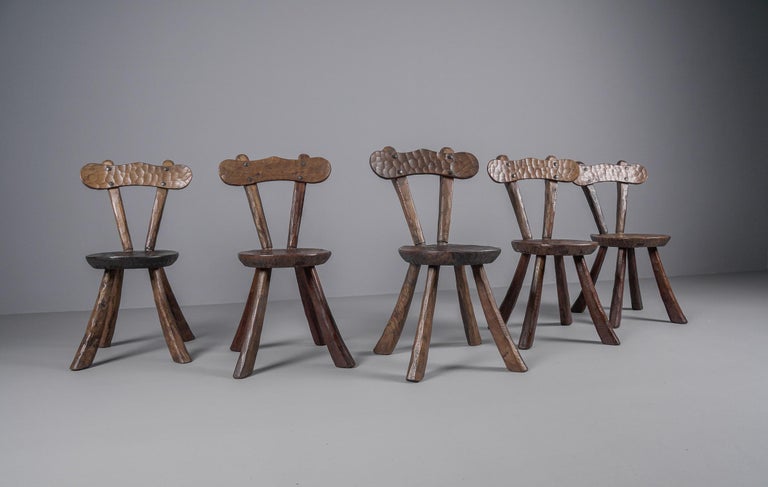 Set of 5 Brutalist Rustic Modern Sculptured Chairs i. t. Style of ...