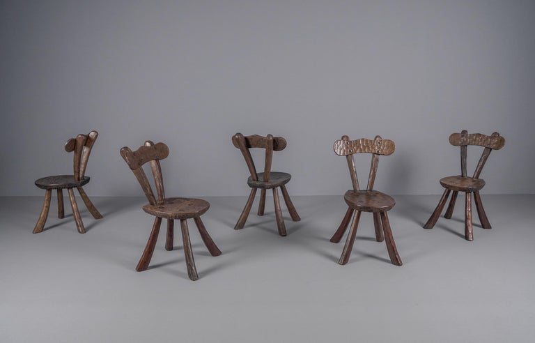 Set of 5 Brutalist Rustic Modern Sculptured Chairs i. t. Style of ...