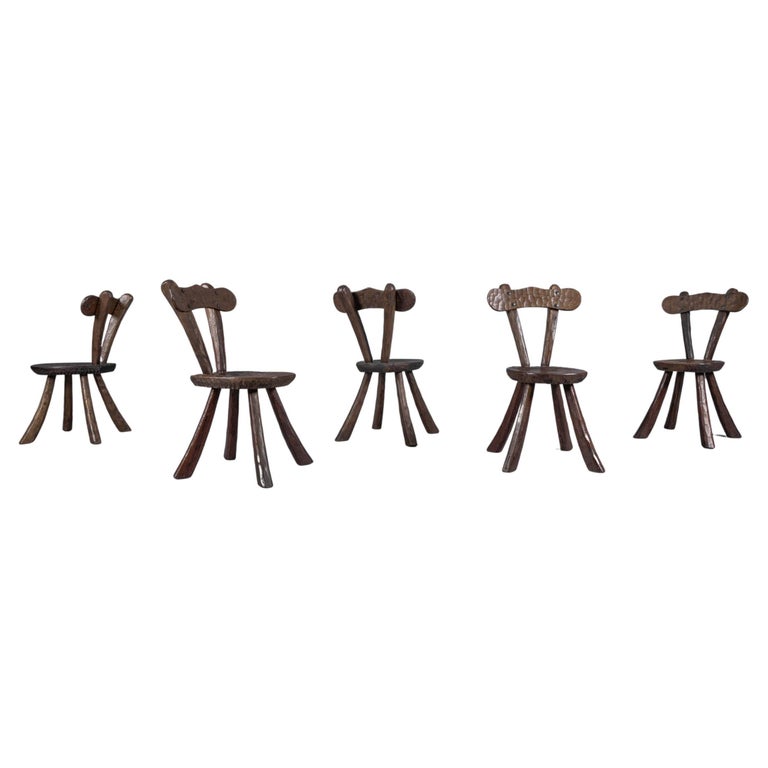 Set of 5 Brutalist Rustic Modern Sculptured Chairs i. t. Style of ...
