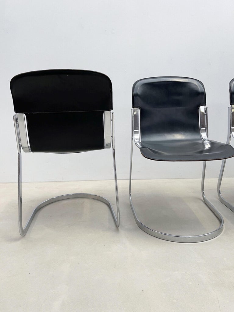 Set of 5 Dining Chairs by Willy Rizzo for Cidue, Leather and Steel ...