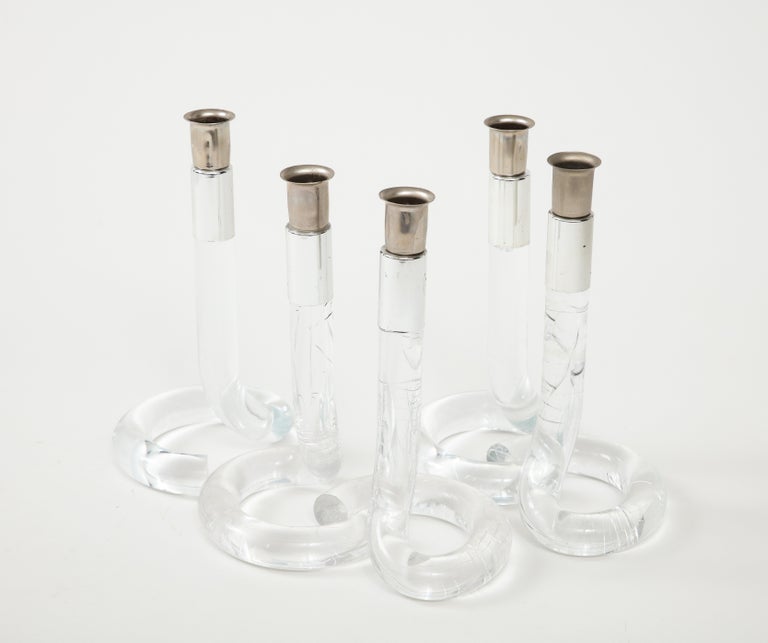 Set of 5 Dorothy Thorpe Lucite Candlesticks For Sale at 1stDibs