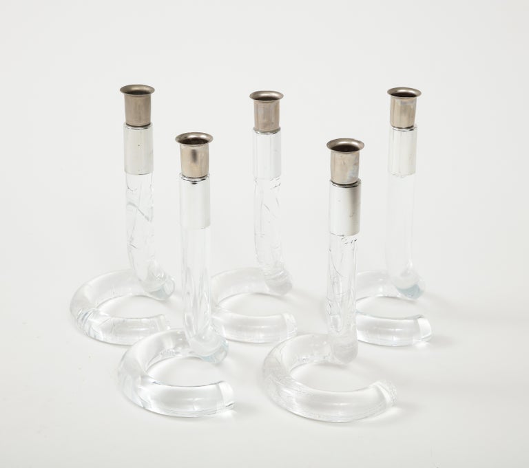 Set of 5 Dorothy Thorpe Lucite Candlesticks For Sale at 1stDibs