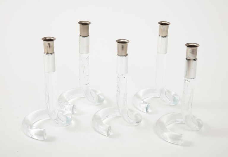Set of 5 Dorothy Thorpe Lucite Candlesticks For Sale at 1stDibs