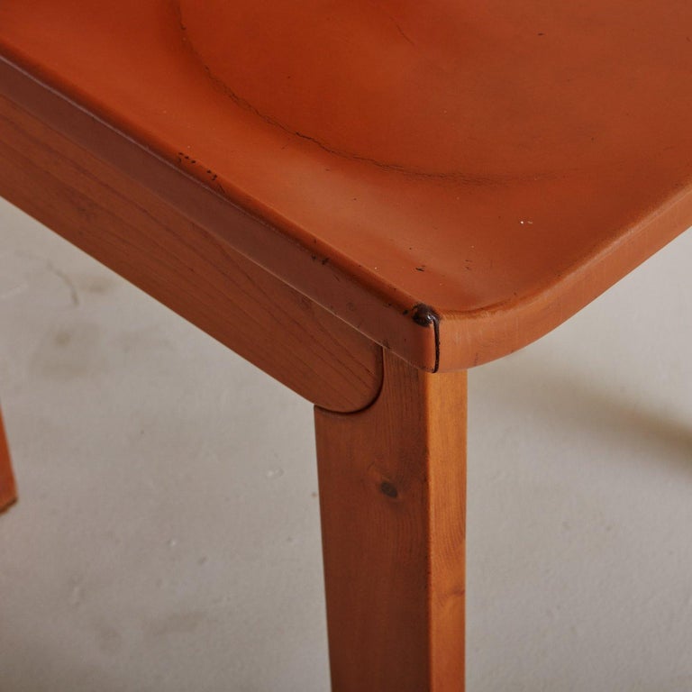 Set of 5 Elm Wood + Cognac Leather Slingback Dining Chairs, Italy ...