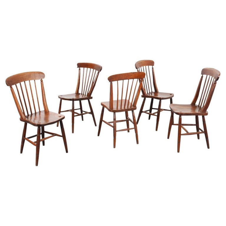 Set of 5 English 19th Century Oak Dining Chairs For Sale at 1stDibs