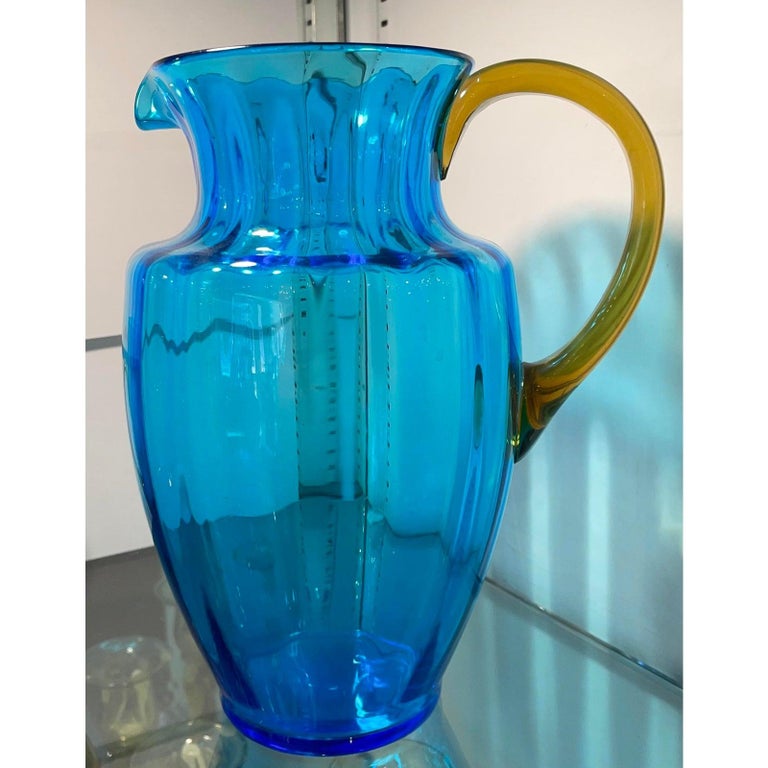 Set of 5 Frederick Carder Steuben Blue Glass Iced Tea Pitcher Handled ...