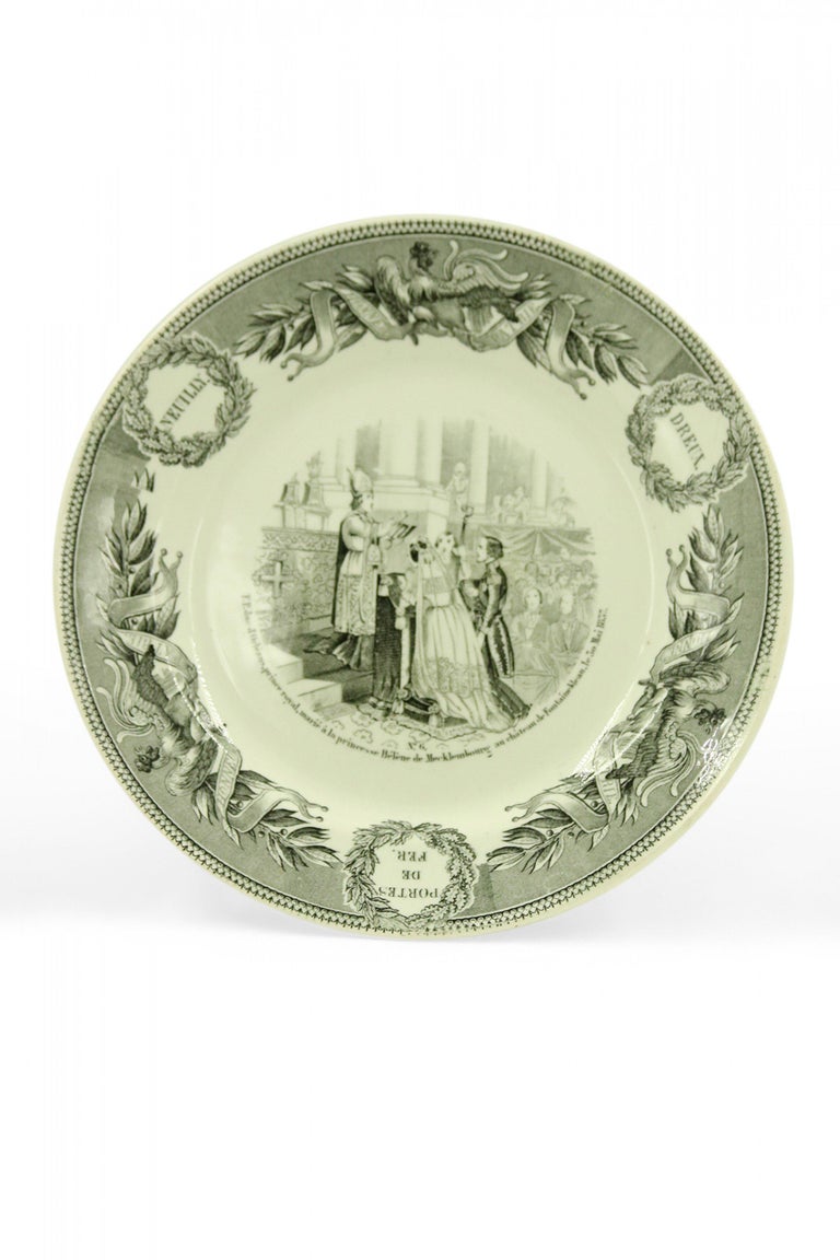 Set of 5 French Victorian Transferware Plates of Historical Landmarks ...