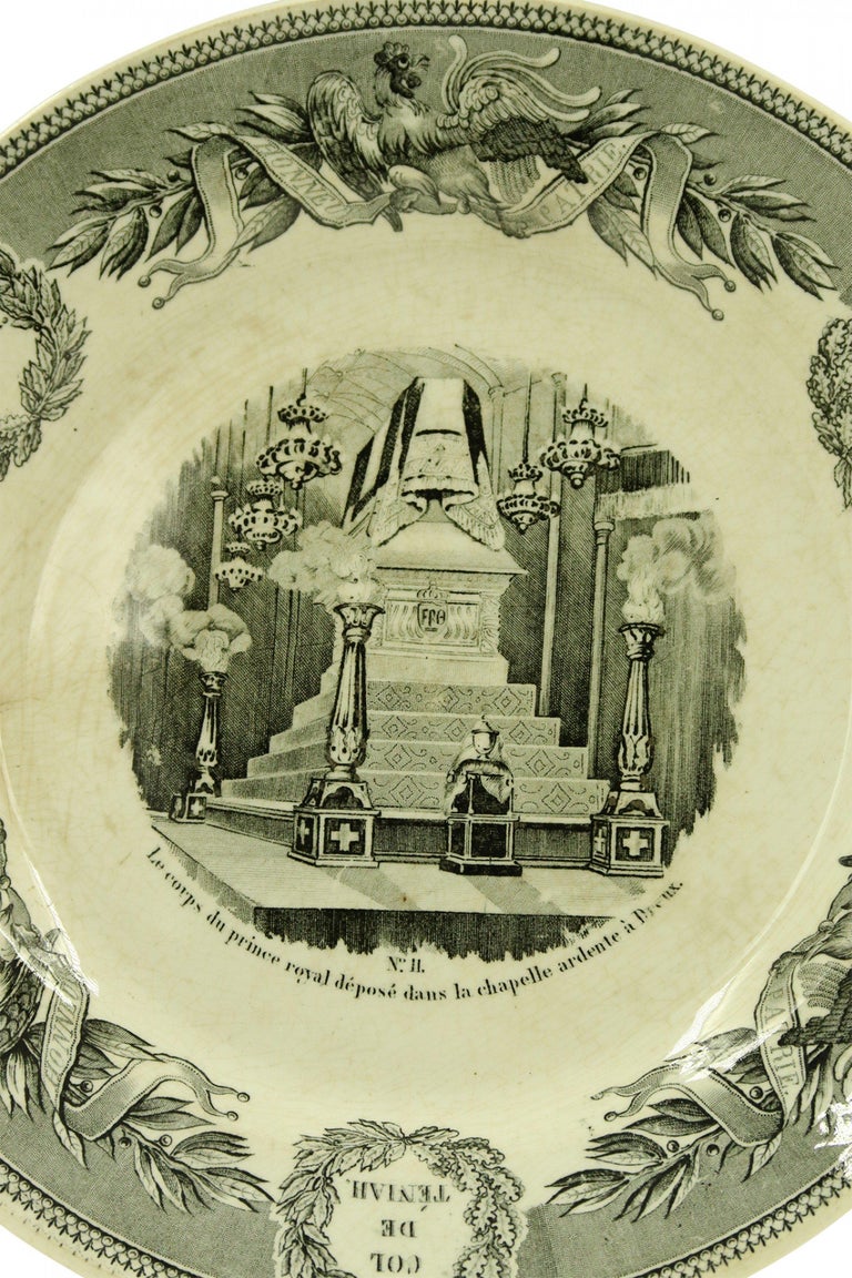 Set of 5 French Victorian Transferware Plates of Historical Landmarks ...