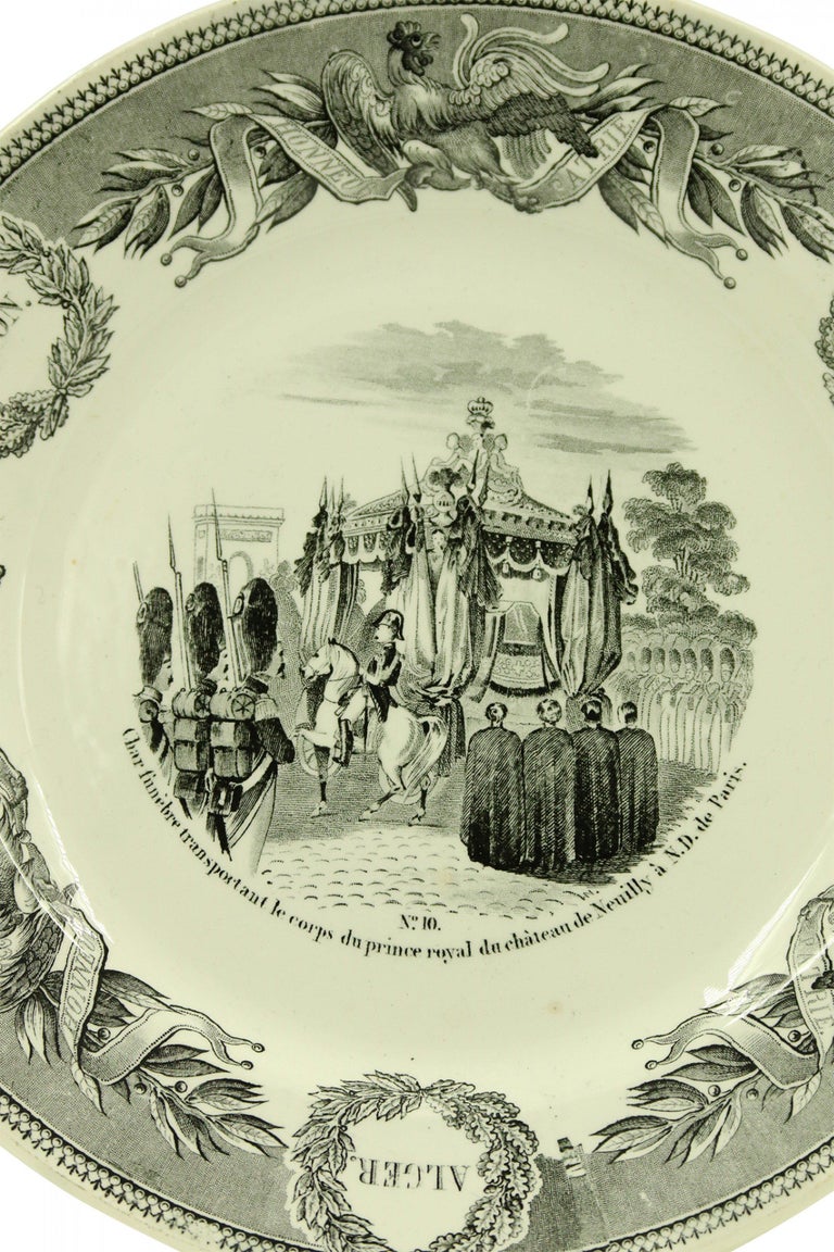 Set of 5 French Victorian Transferware Plates of Historical Landmarks ...