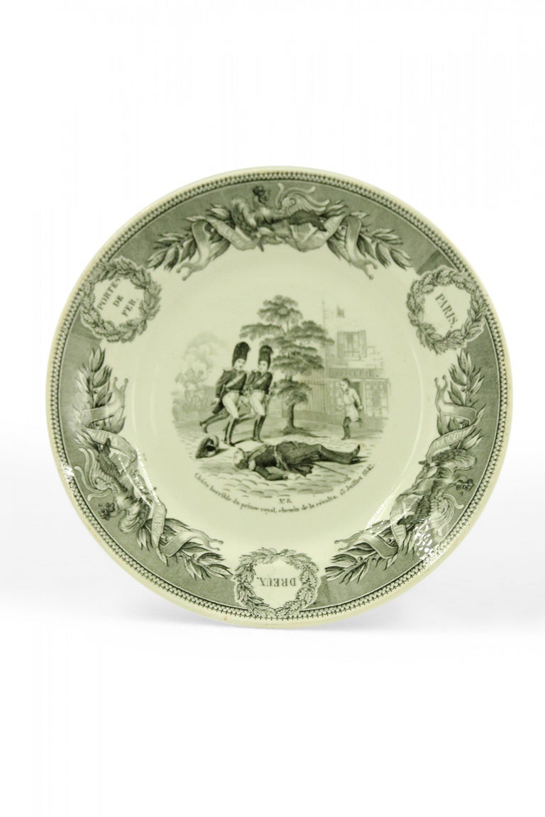 Set of 5 French Victorian Transferware Plates of Historical Landmarks ...