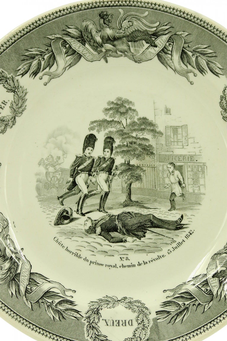 Set of 5 French Victorian Transferware Plates of Historical Landmarks ...