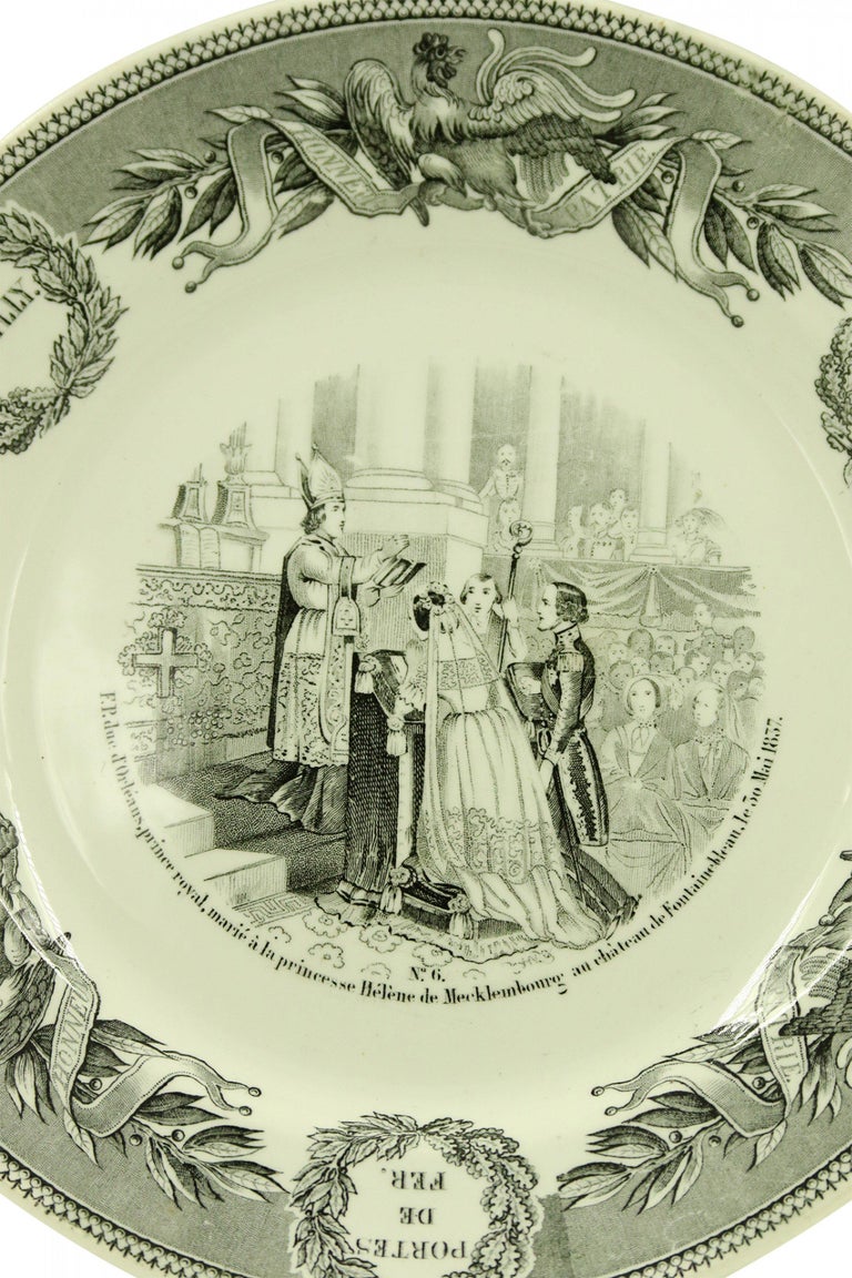 Set of 5 French Victorian Transferware Plates of Historical Landmarks ...