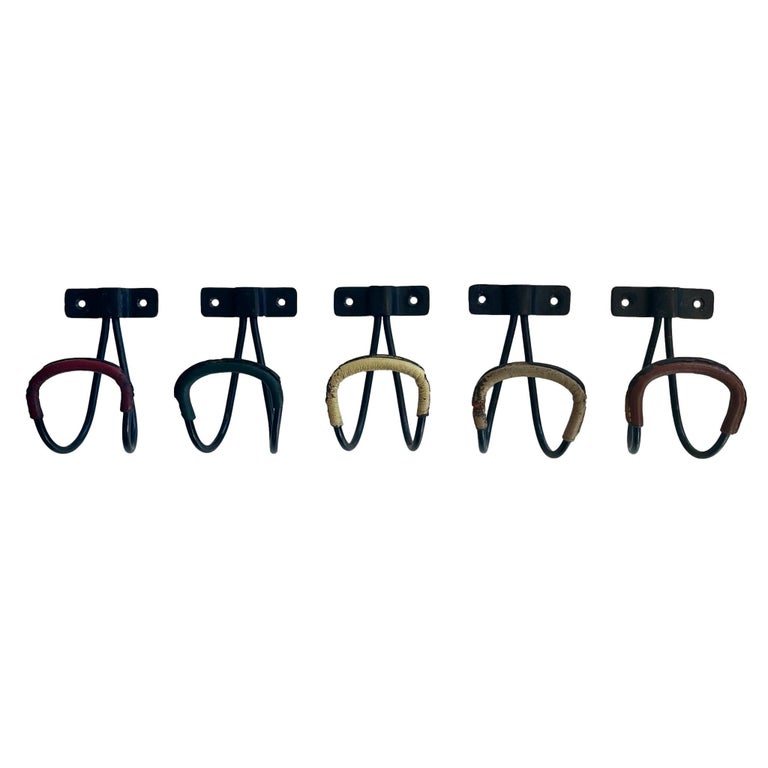 Set of 5 Jacques Adnet Leather Hooks at 1stDibs