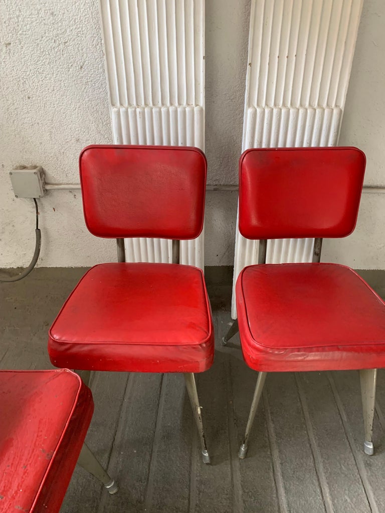 Set of 5 Mid Century Italian Industrial Desing Metal and Red Chairs For ...