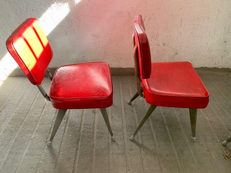 Set of 5 Mid Century Italian Industrial Desing Metal and Red Chairs For ...