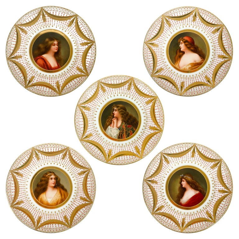 Set of 5 Royal Vienna Hand-Painted Jeweled Porcelain Cabinet Plates For ...