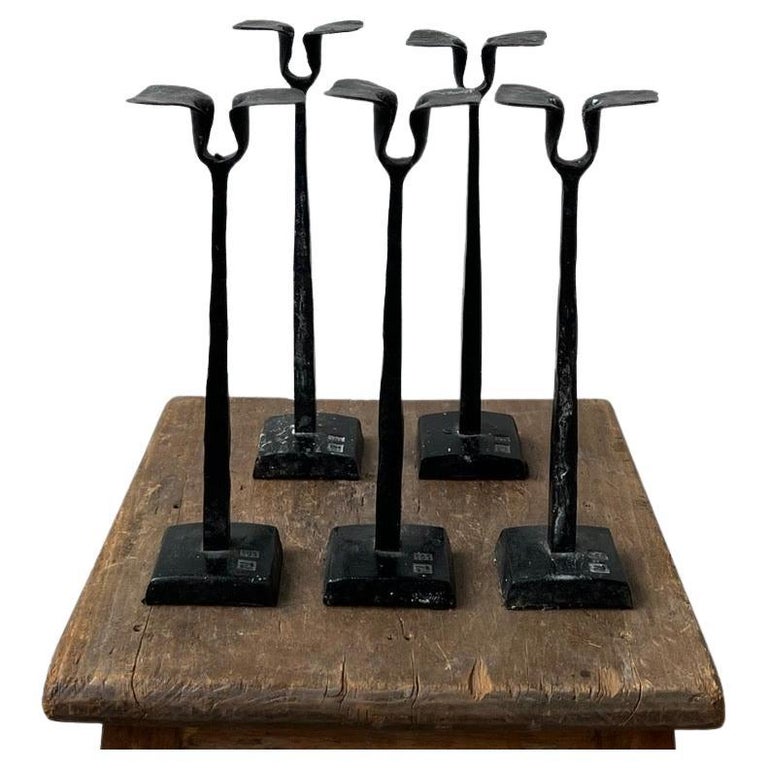 Set of 5 Swedish Forged Iron Mid-Century Candlesticks For Sale at 1stDibs