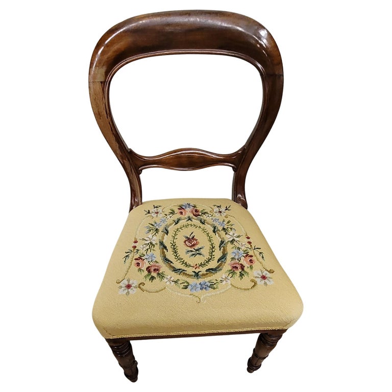 Set of 5 Victorian Balloon Back Mahogany and Custom Newer Needlepoint ...