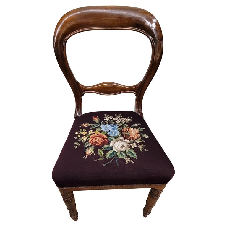 Set of 5 Victorian Balloon Back Mahogany and Custom Newer Needlepoint ...