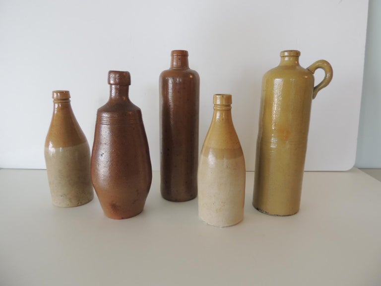 Set of '5' Vintage Mid-Century Modern Pottery Bottles at 1stDibs